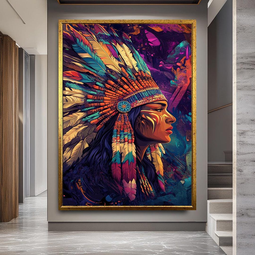 Colorful Native Spirit Wall Art – Tribal Woman Canvas Print – Bold ...