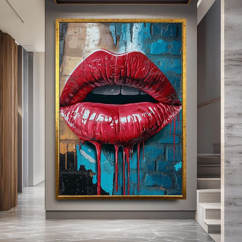 Red Lips Canvas Print, Modern Pop Art Wall Decor, Bold Street Art Style ...