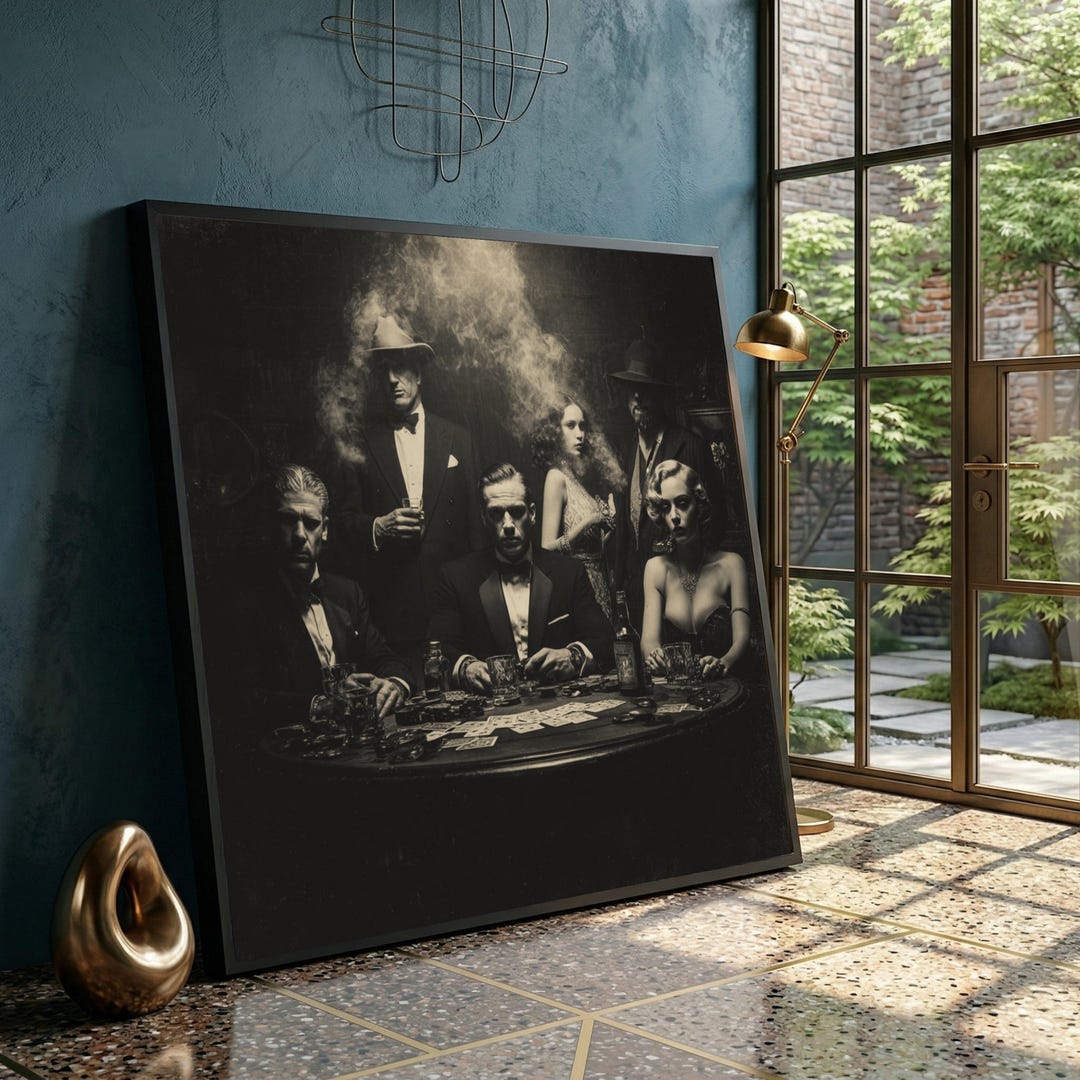 Vintage Noir Poker Night, 1920s Casino Scene Canvas, Retro Gambling ...