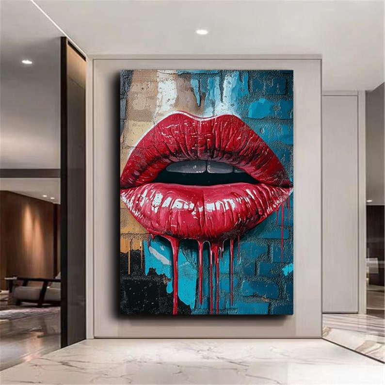 Red Lips Canvas Print, Modern Pop Art Wall Decor, Bold Street Art Style ...