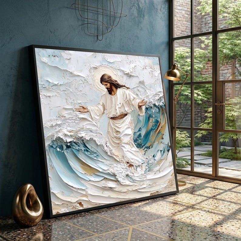 Jesus Walking on Water Canvas Wall Art, Religious Christian Print ...