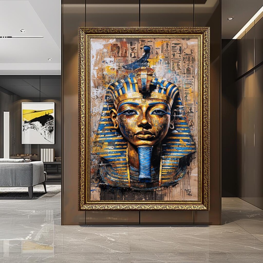 King Tut Canvas Print: Egyptian Pharaoh Portrait, Ancient Gold & Blue ...