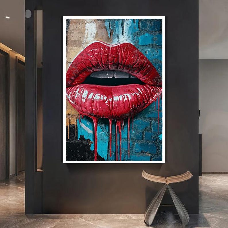 Red Lips Canvas Print, Modern Pop Art Wall Decor, Bold Street Art Style ...