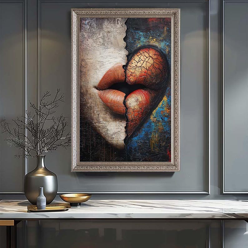Abstract Lips Canvas Wall Art – Modern Face Fragment Print – Bold ...