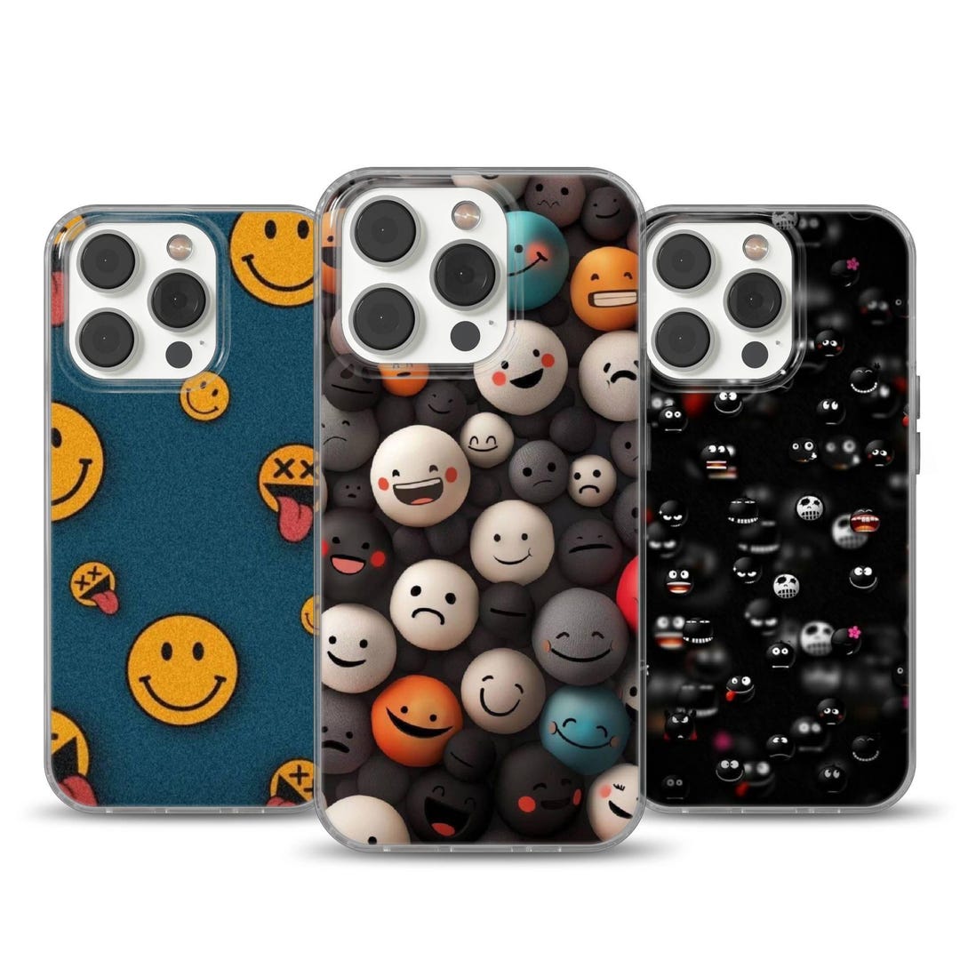 Retro Smiley Phone Case Funny Emoji Cover for iPhone 16e, 14, 13, 12 ...