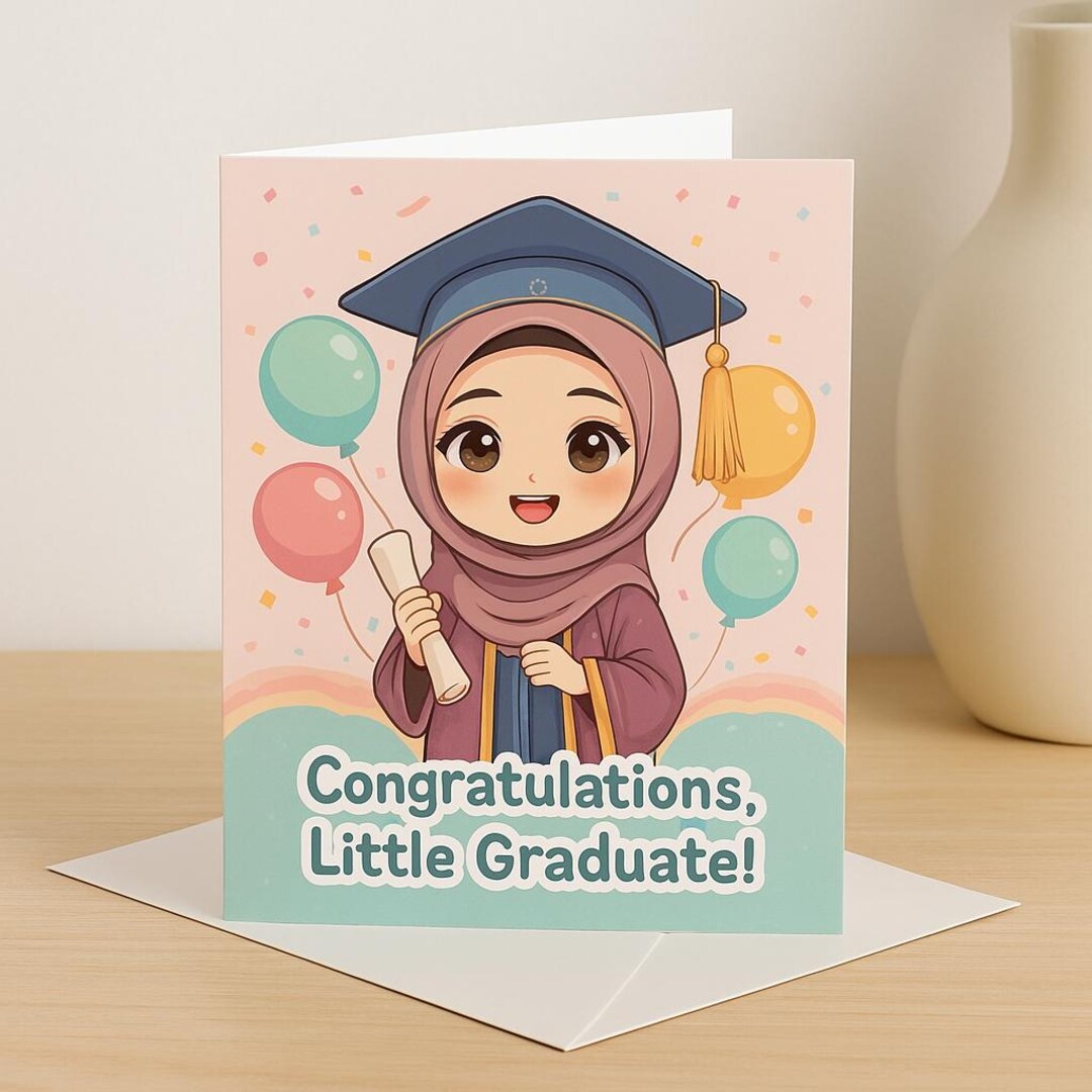 Hijabi Little Girl Gradation Card Muslim Kids Graduation Printable ...