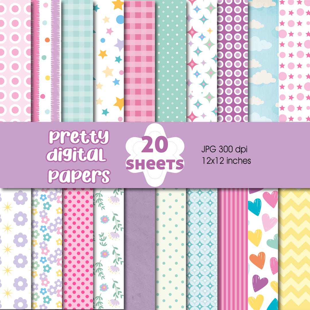 Colorful Digital Paper - Pack of 20 Cute Pastel Digital Papers - 12 X ...