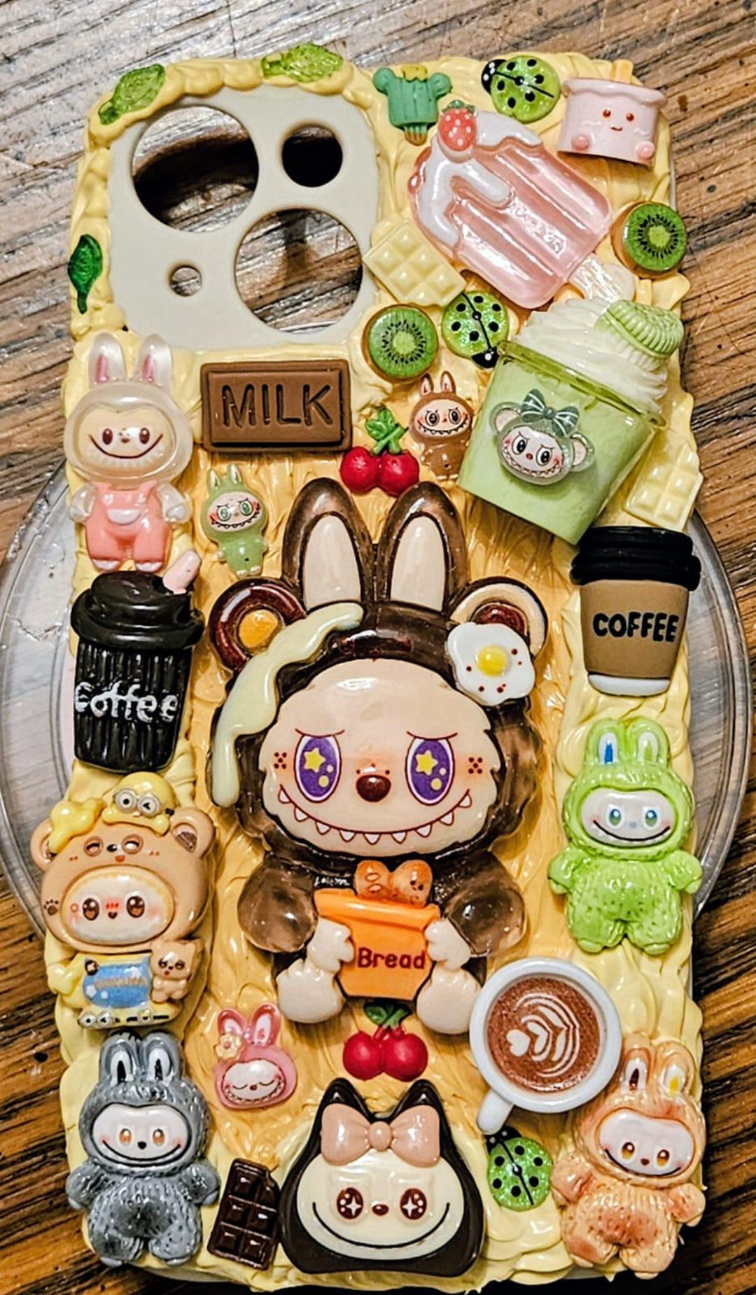 Labubu Inspired Phone Case – Handmade Decoden Cream Glue With Resin ...