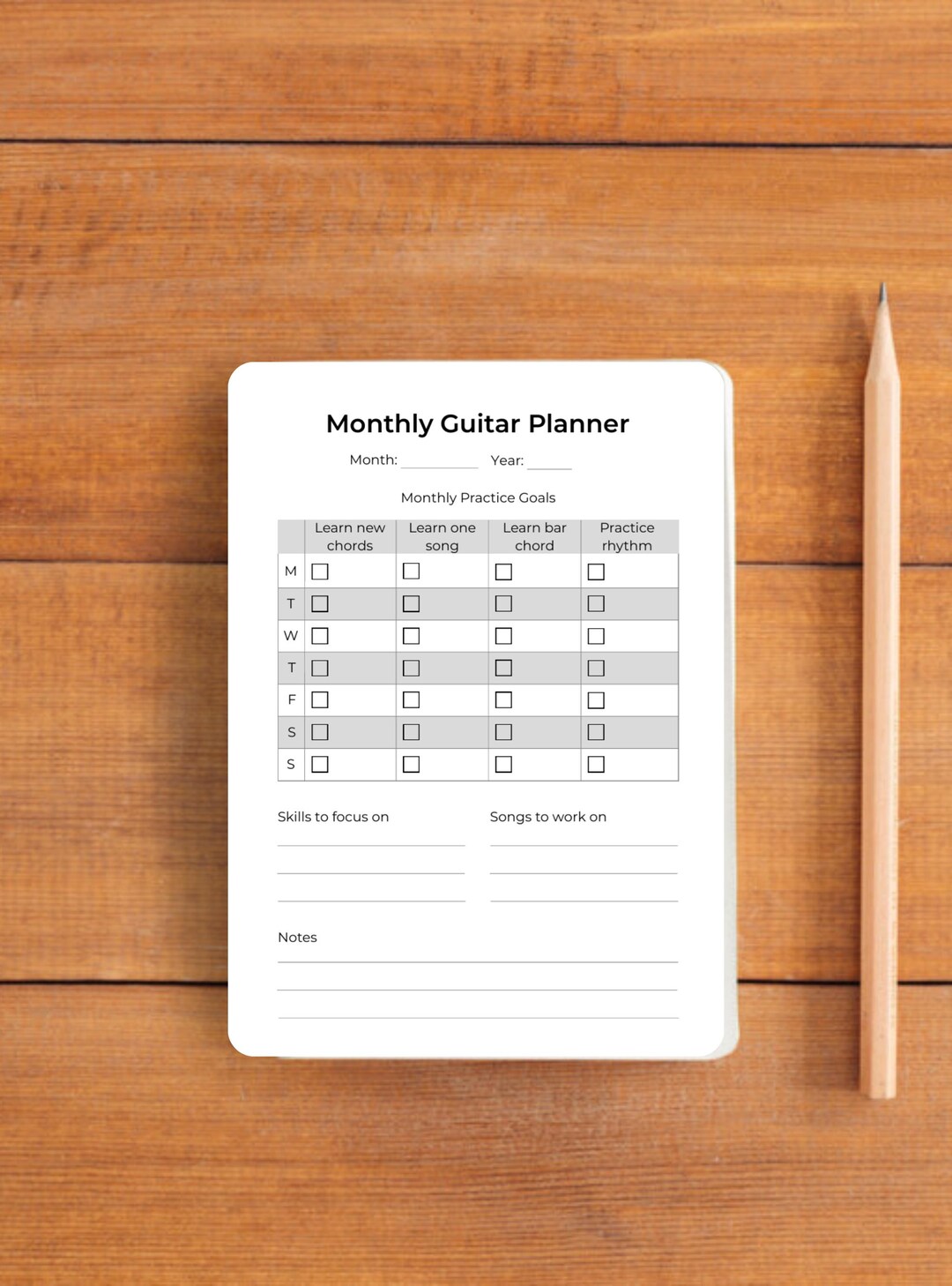 Guitar Practice Planner Printable | Weekly & Monthly Tracker (PDF ...