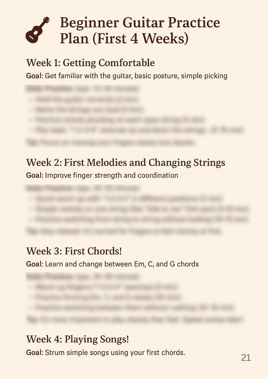 Beginner Guitar Course PDF – Printable Practice Planner + Easy Chords ...