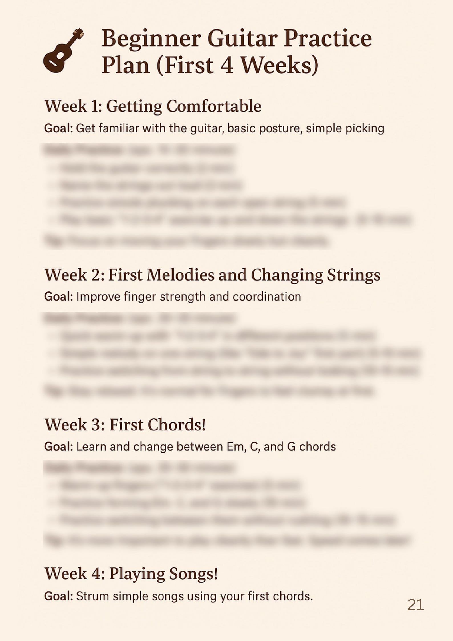 Beginner Guitar Course PDF – Printable Practice Planner + Easy Chords ...