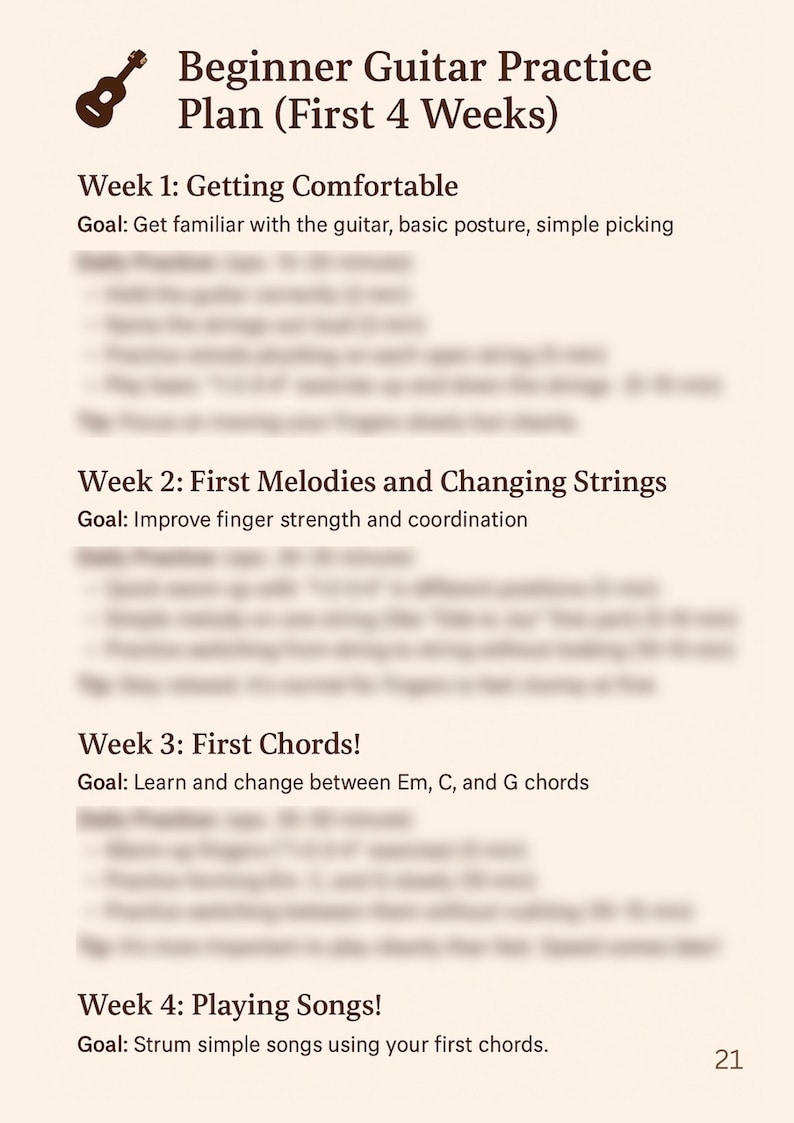 Beginner Guitar Course PDF – Printable Practice Planner + Easy Chords ...