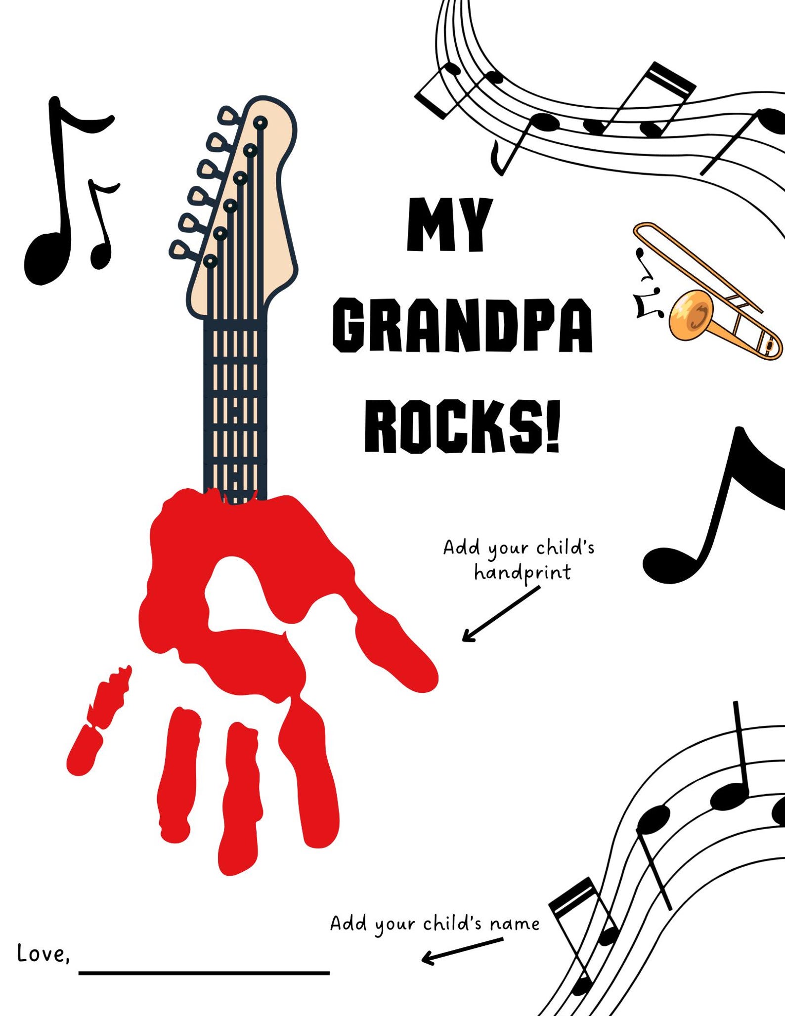 Fathers Day Handprint Craft Printable, Happy Fathers Day Card for Kids ...