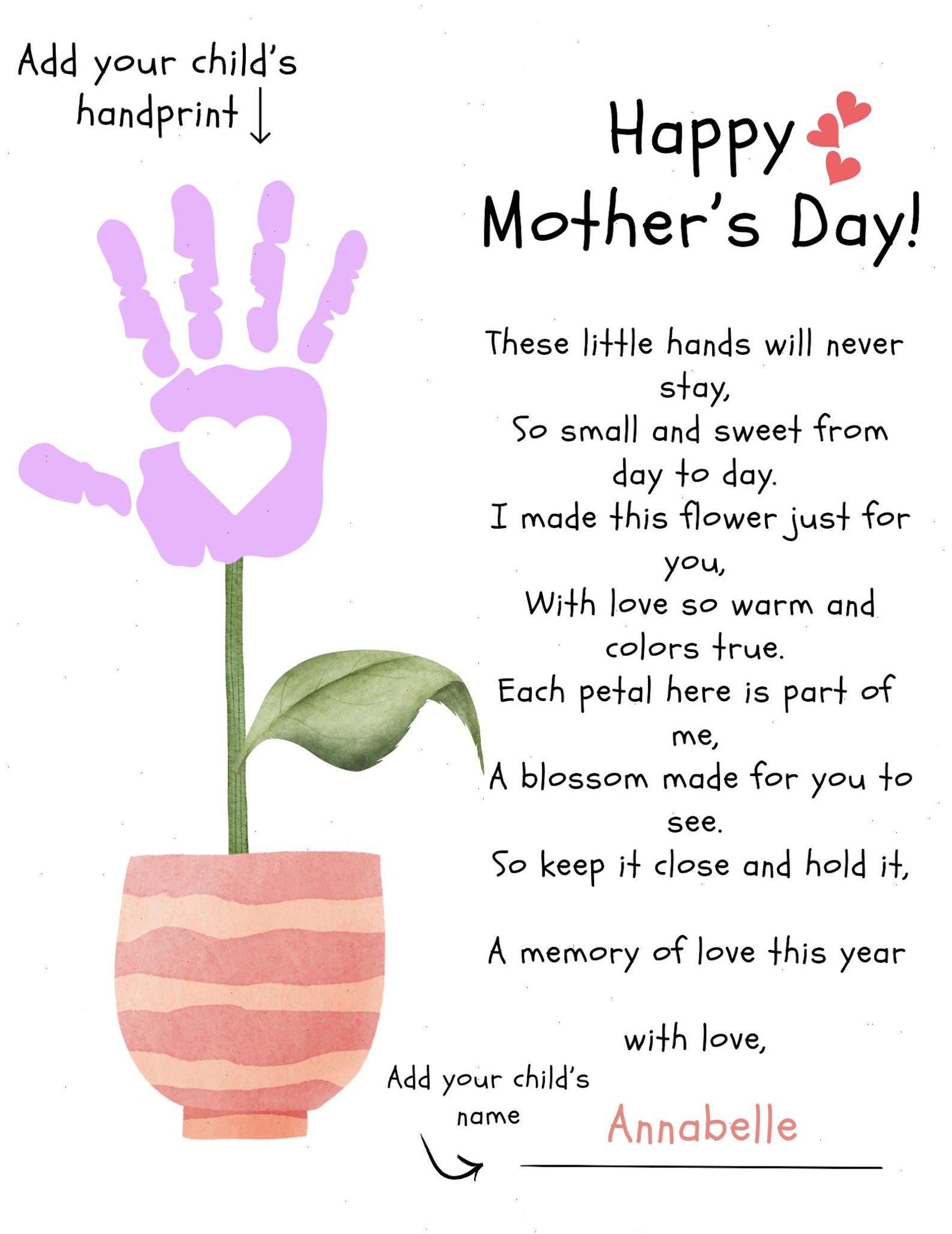 Mothers Day Handprint Craft Printable, Flower Handprint Art, Happy ...