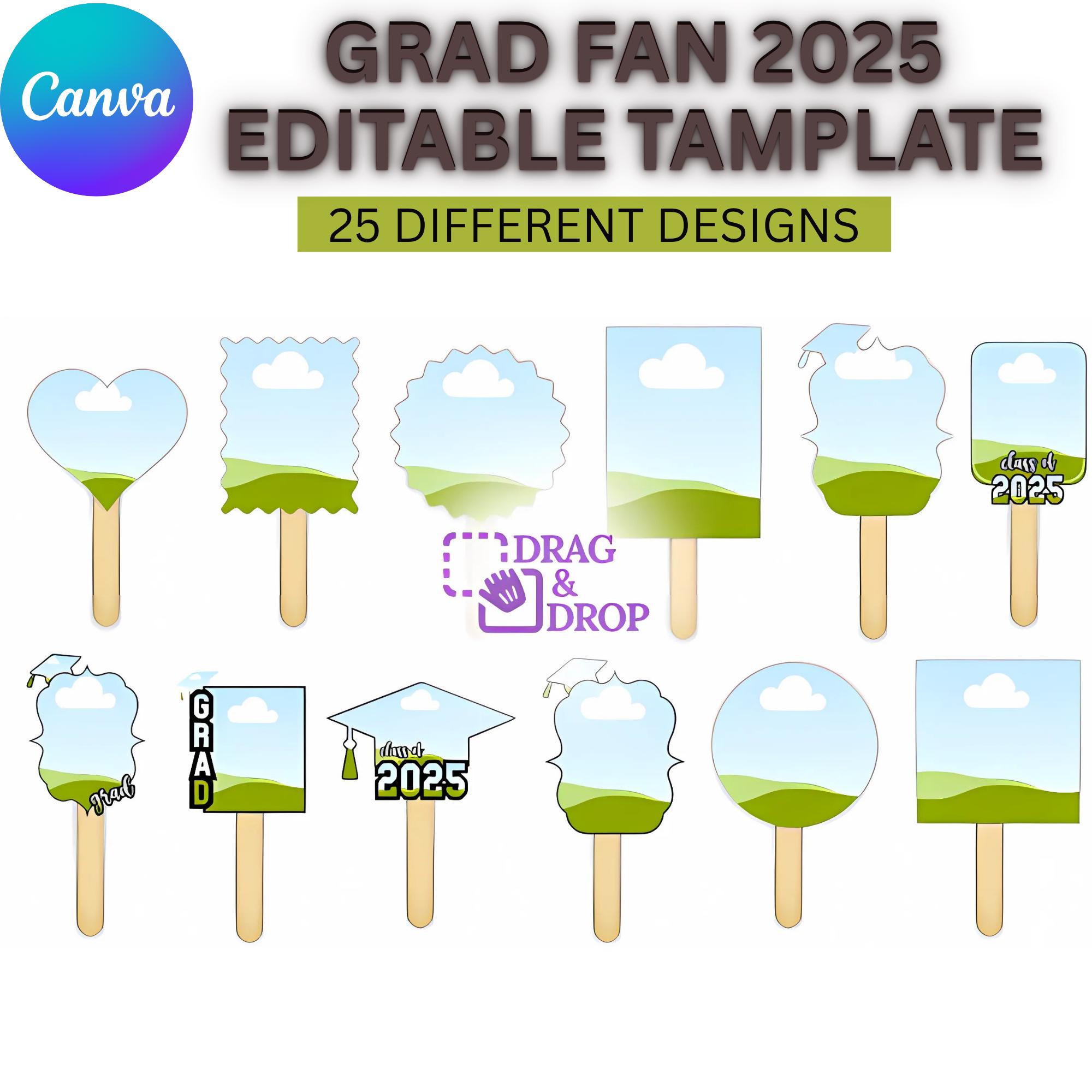 2025 Graduation Paddle Fan Template Bundle: Editable Canva Design ...