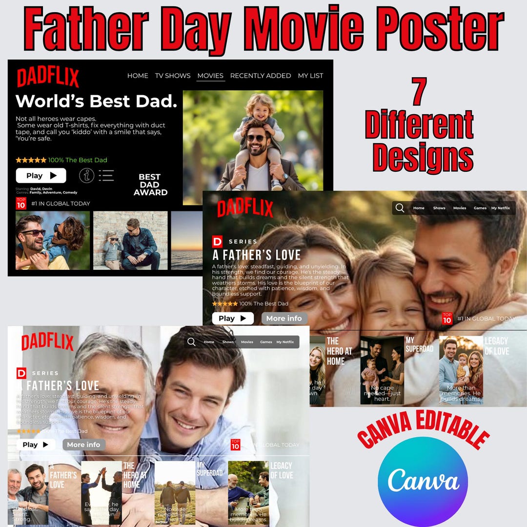 Netflix Flix Canva Editable Template, Father Day Collage Design, Father ...