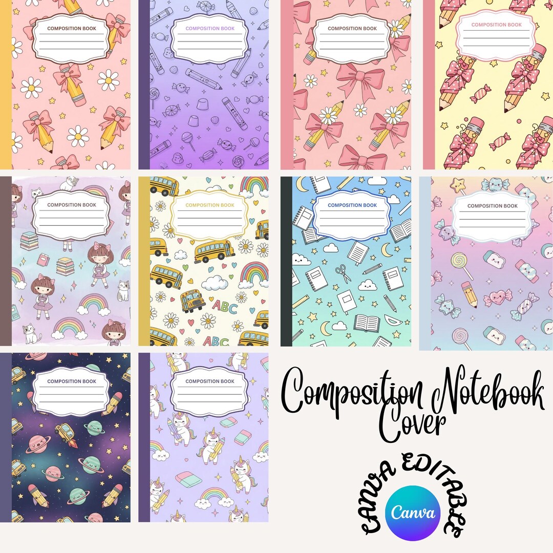 School Theme Pretty Girl Pink Supplies Composition Notebook Cover ...