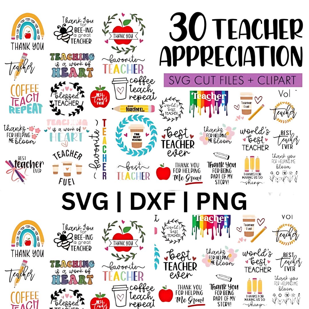 Teacher Appreciation SVG Bundle | Thank You Teacher Cut Files | Cricut ...