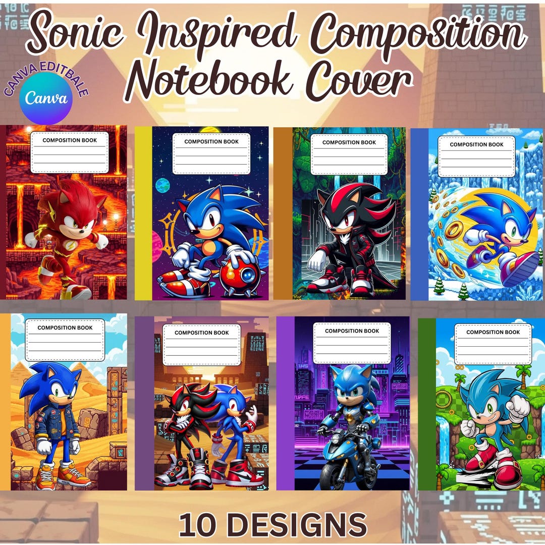 Sonic Inspired Composition Notebook Cover| Canva Editable - PDF | – 10 ...