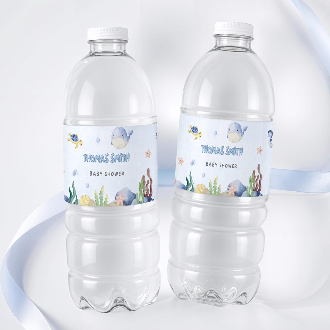 Mini Water Bottle Labels Baby Shower | Ocean Theme Party Favors | Under ...