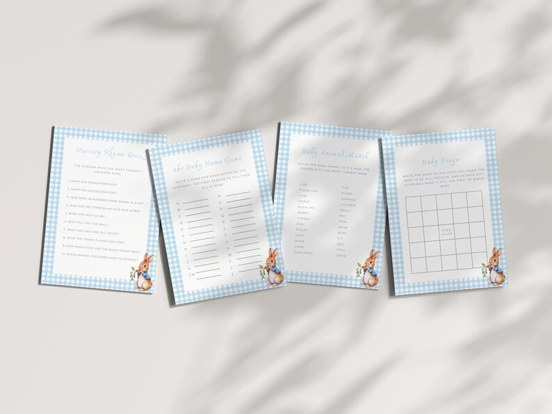 Bunny Baby Shower Game Bundle | Peter Rabbit Baby Shower Games ...