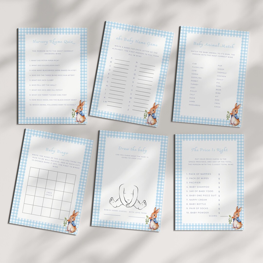 Bunny Baby Shower Game Bundle | Peter Rabbit Baby Shower Games ...