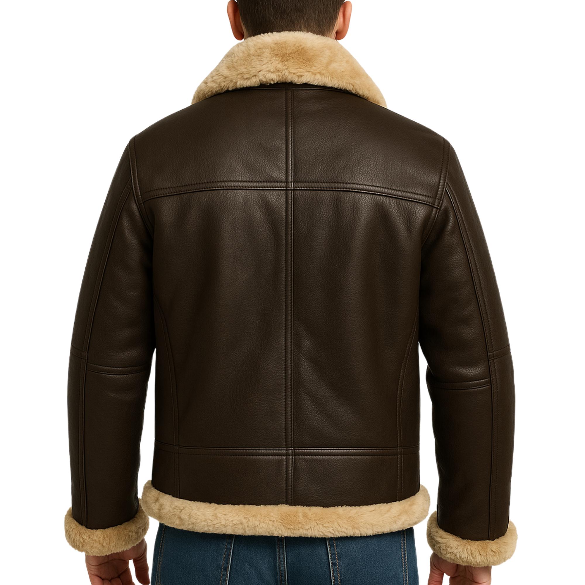 Mens RAF B3 Aviator Bomber Leather Jacket - WW2 Faux Fur Shearling ...