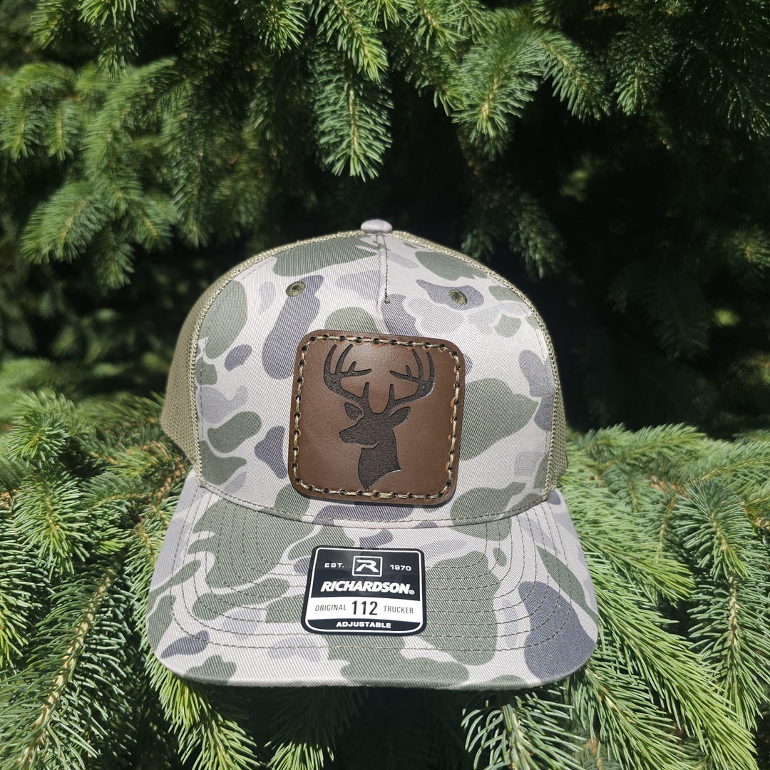Camo Trucker Hat With Leather Buck Patch – Hunting Deer Hat ...