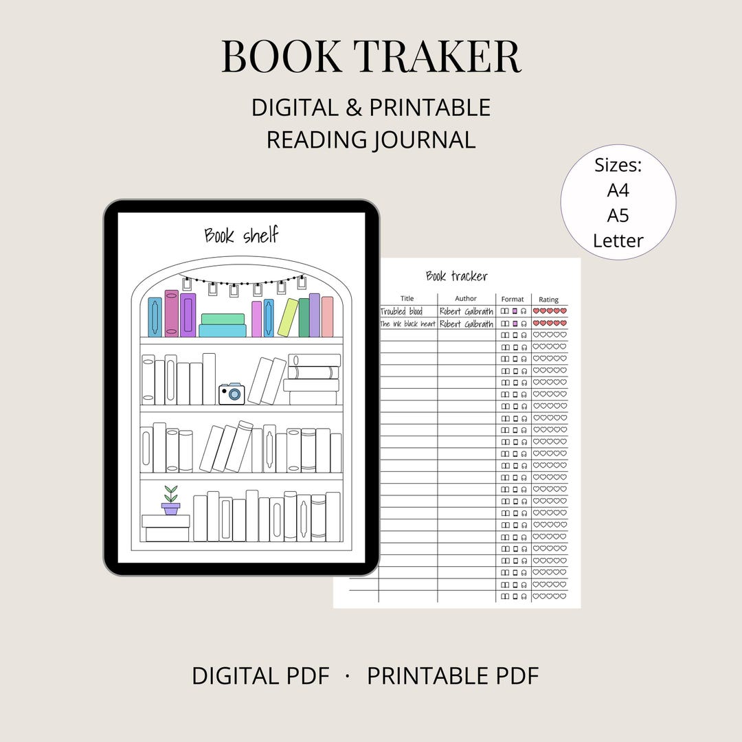 Minimalist Reading Tracker + Aesthetic Bookshelf | Digital & Printable ...