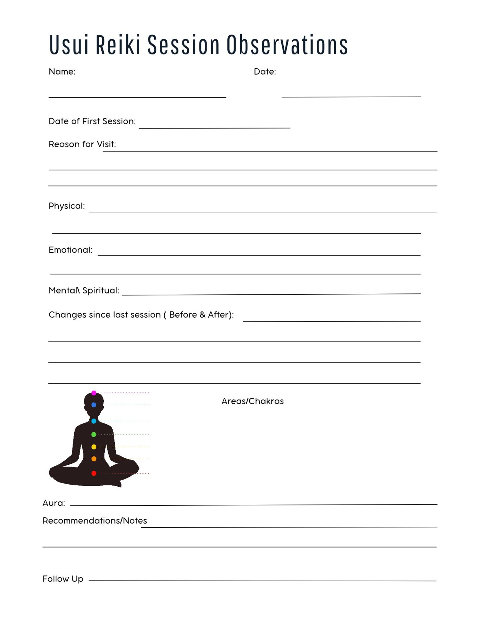 Reiki Session Observation Sheet | Printable PDF | Energy Healing Notes ...