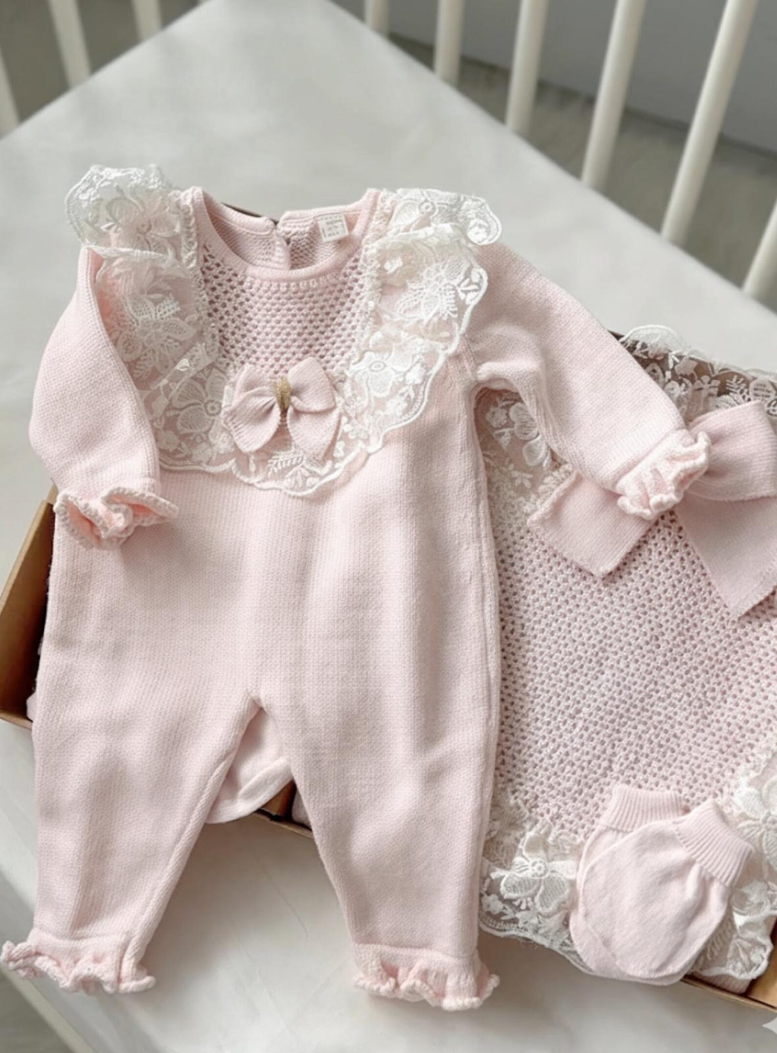 Pink Knit Newborn Hospital Set – Personalized 5 Piece Baby Outfit With ...