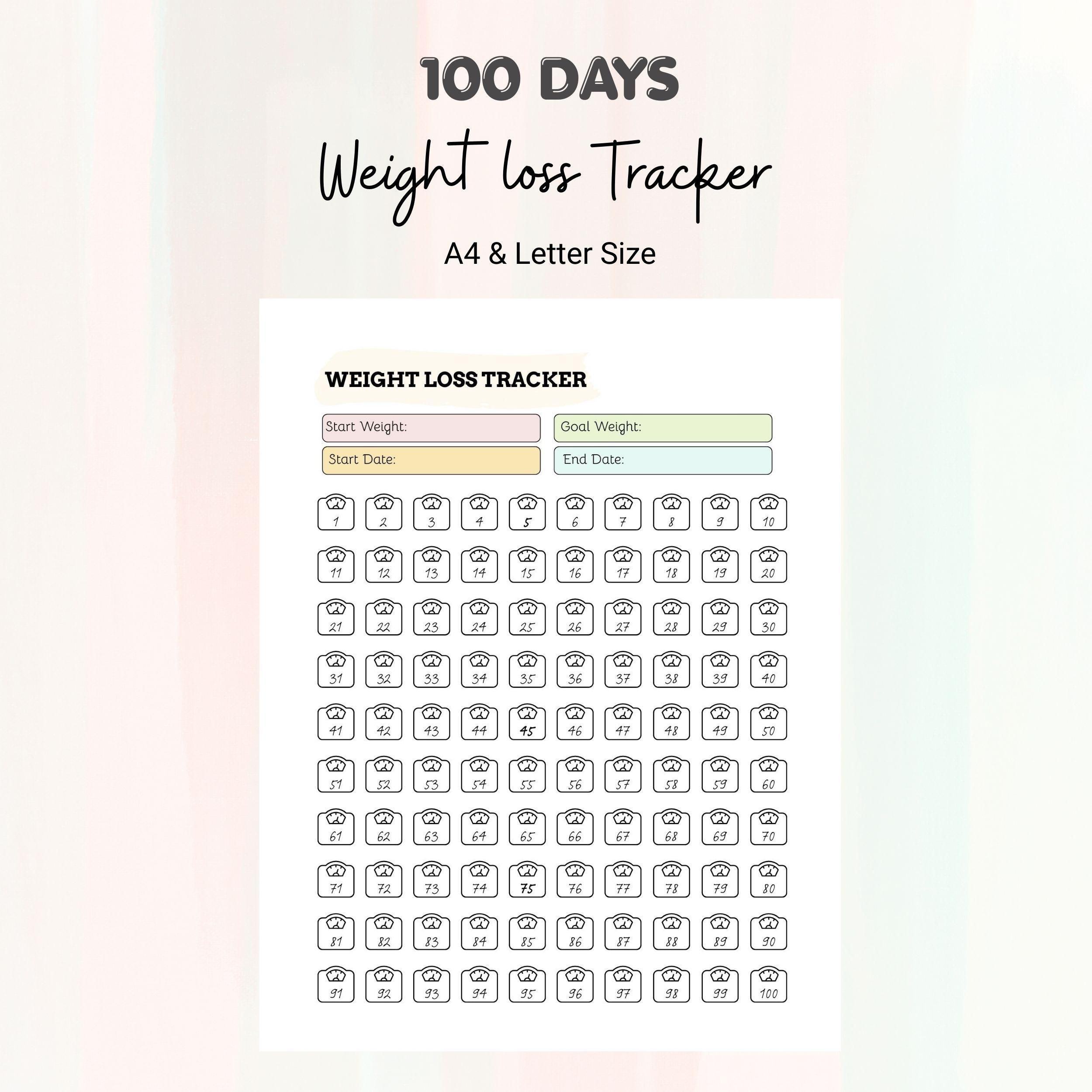 100 Days Weight Loss Tracker, Printable Weight Loss Tracker, Weight ...