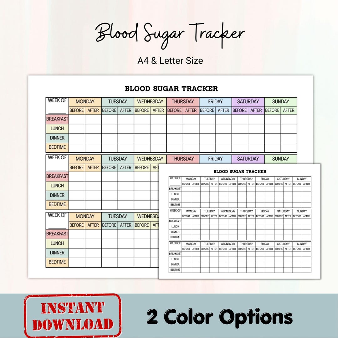 Blood Sugar Log Printable Template, Blood Glucose Tracker Instant ...