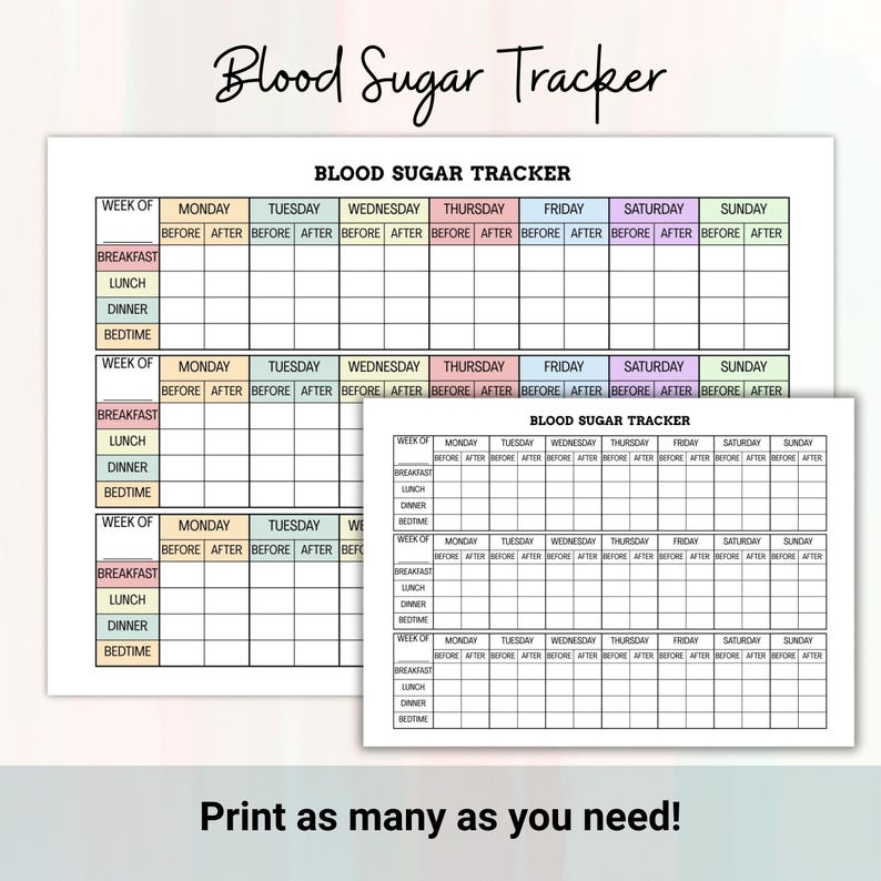 Blood Sugar Log Printable Template, Blood Glucose Tracker Instant ...