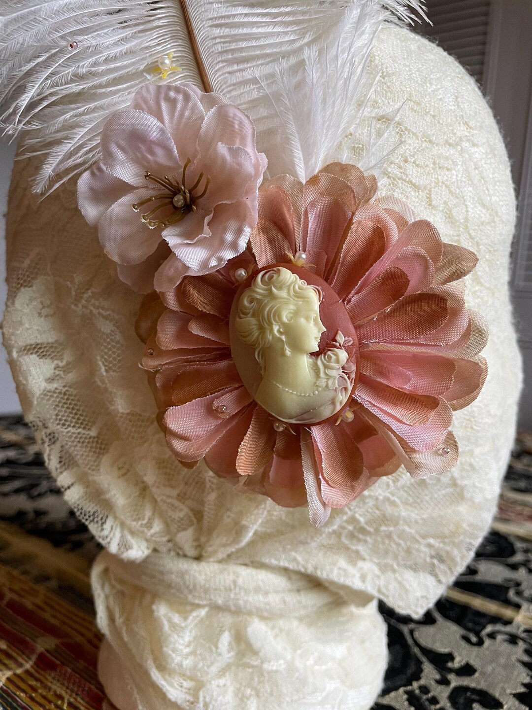 Masquerade Queen Rococo Cameo Flower and Feather Hair Clip - Etsy