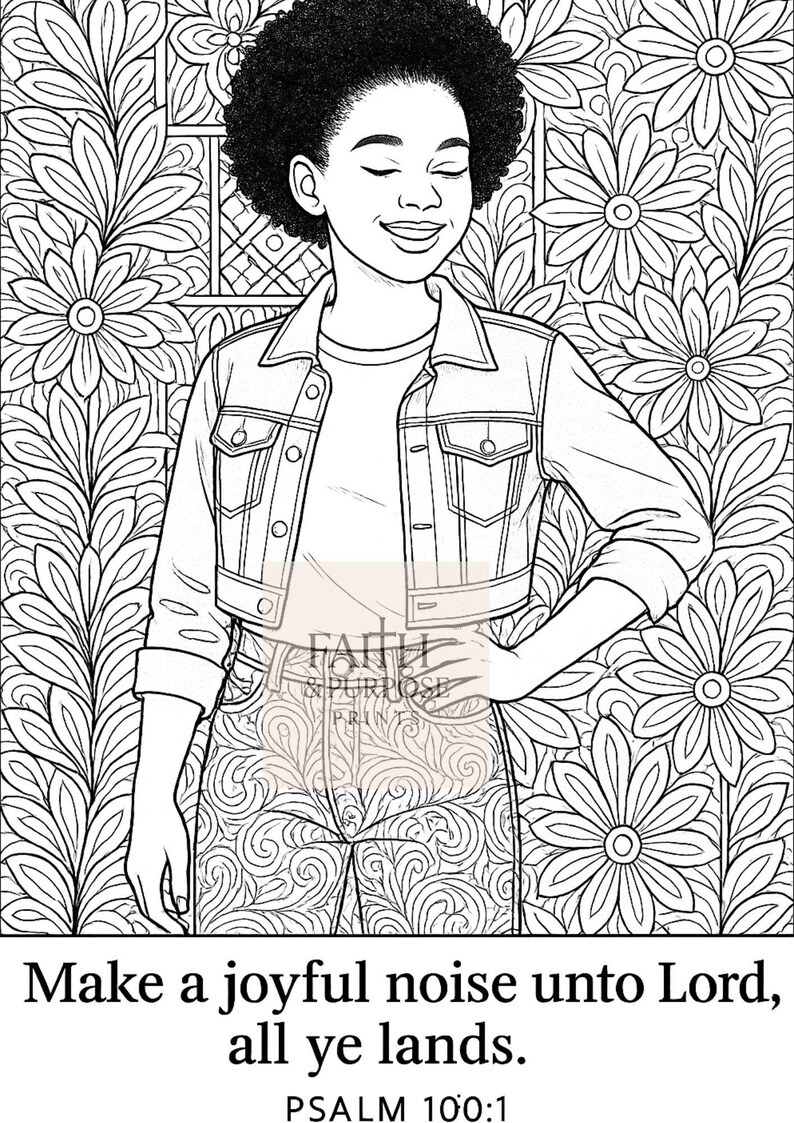 Christian Teen Girl Coloring Page | Psalm 100:1 Scripture Printable ...