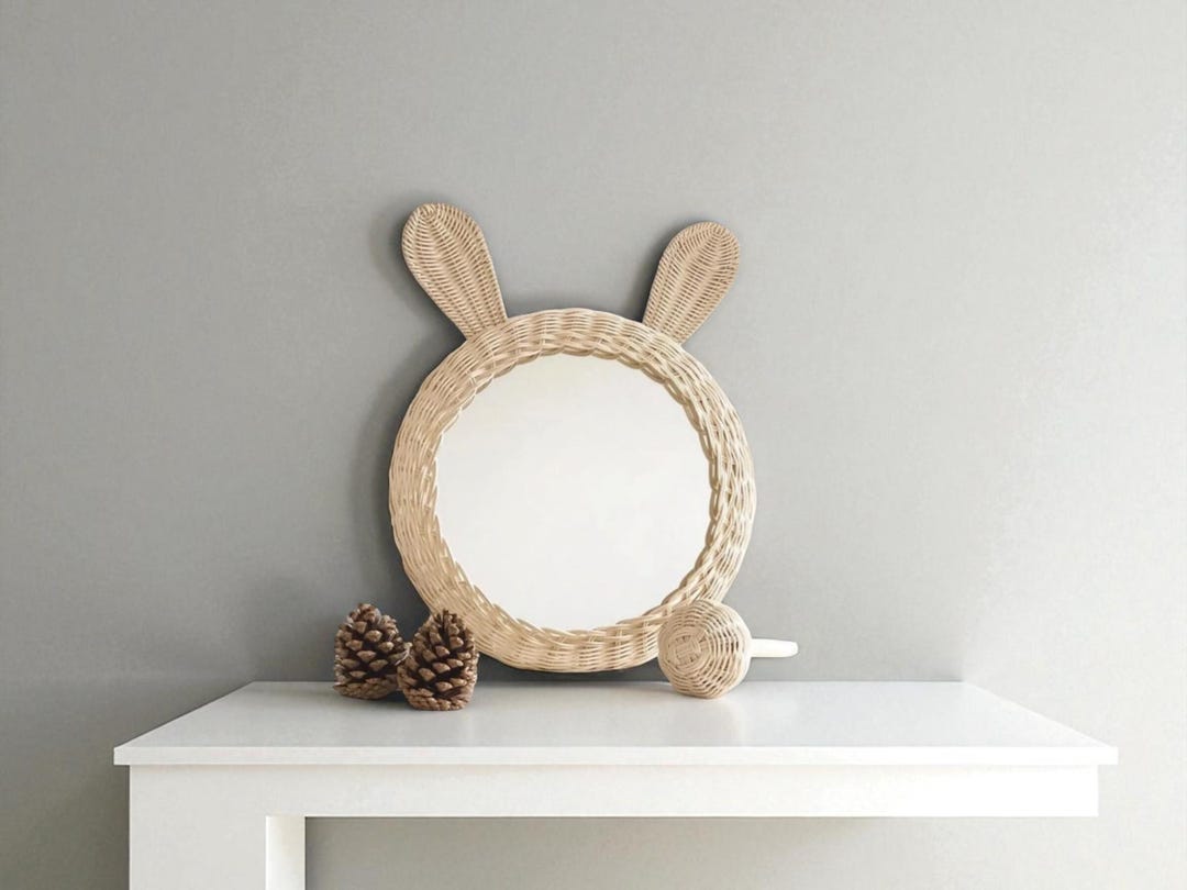 Handmade Rattan Bambu Mirror – 20 Cm Round Wall Mirror for Kids Room ...