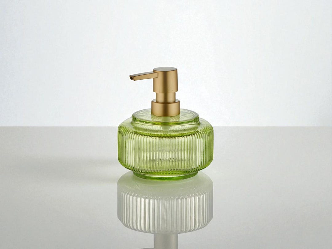 Handmade Green Glass Soap Dispenser – 420ml – Modern Bathroom Decor ...
