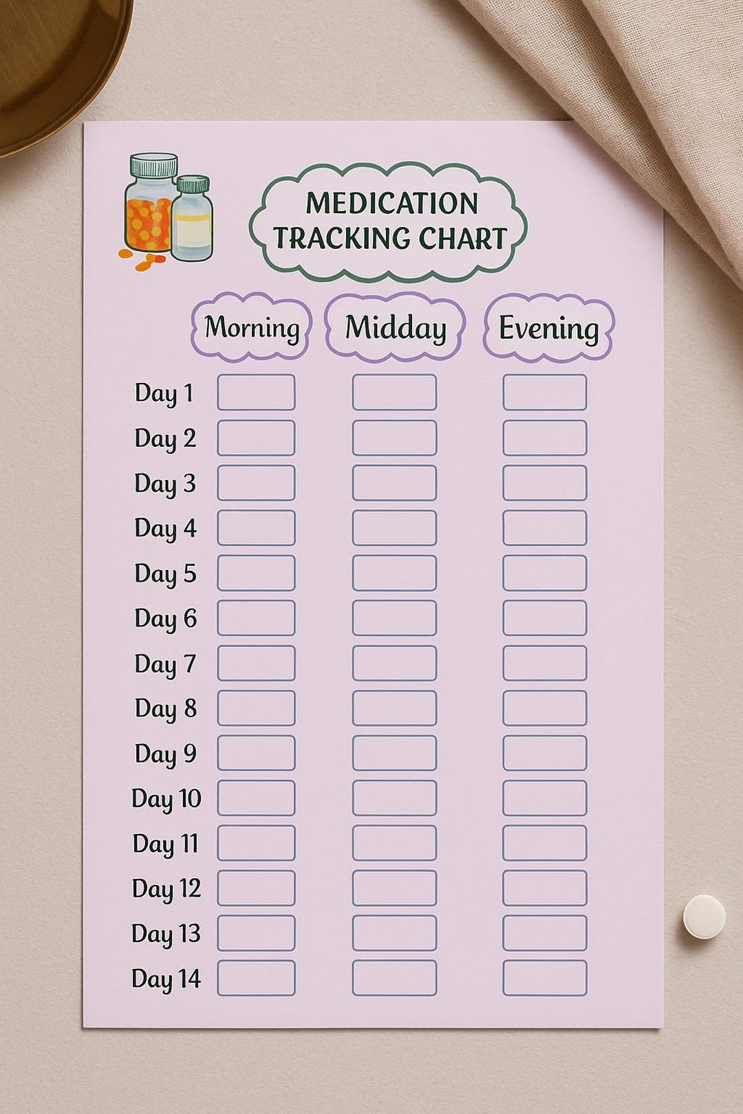 14-day Medication Tracker Printable | Pill Organizer Chart | Morning ...