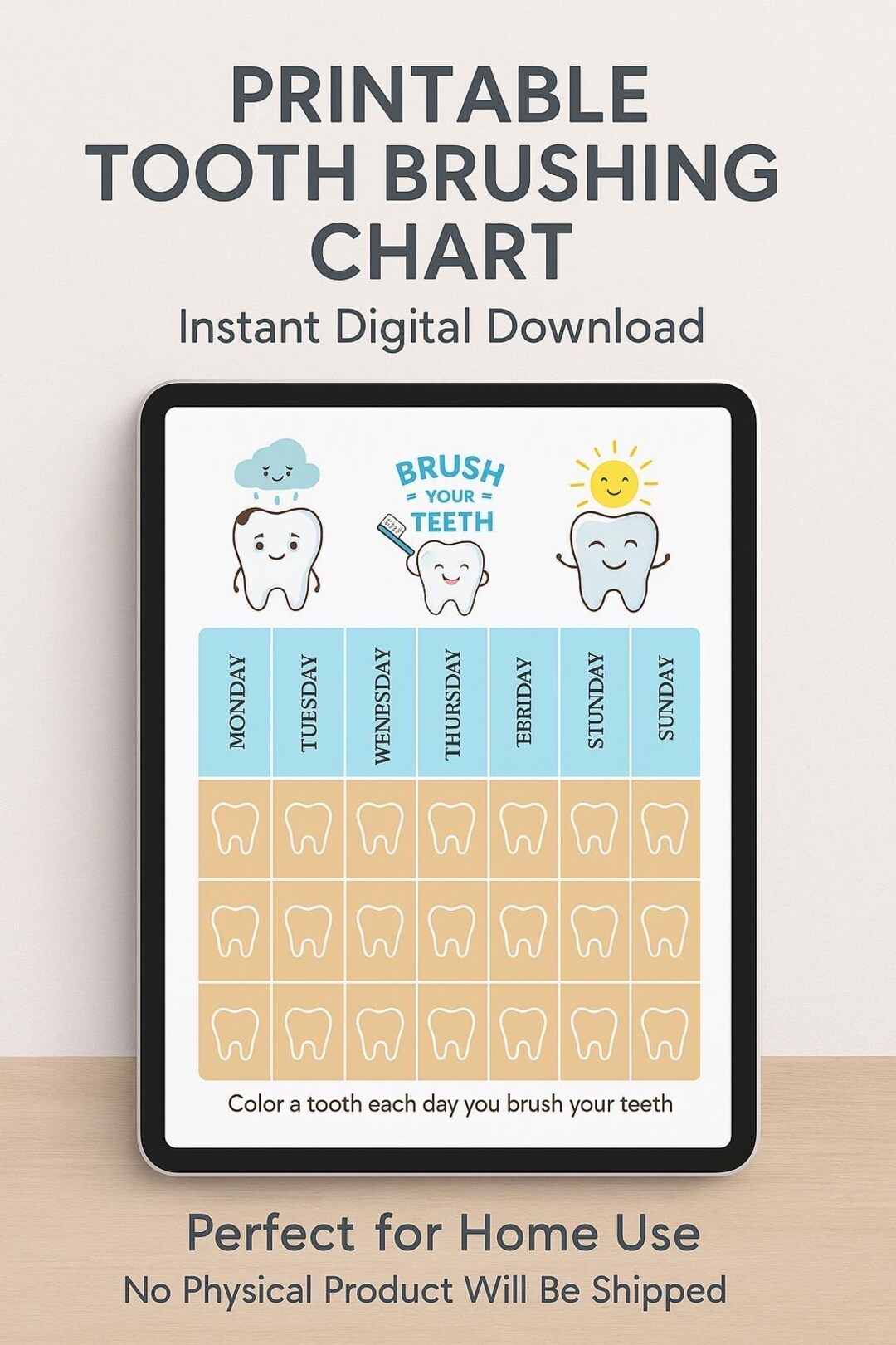 Printable Tooth Brushing Chart for Kids | Digital Download | Daily ...