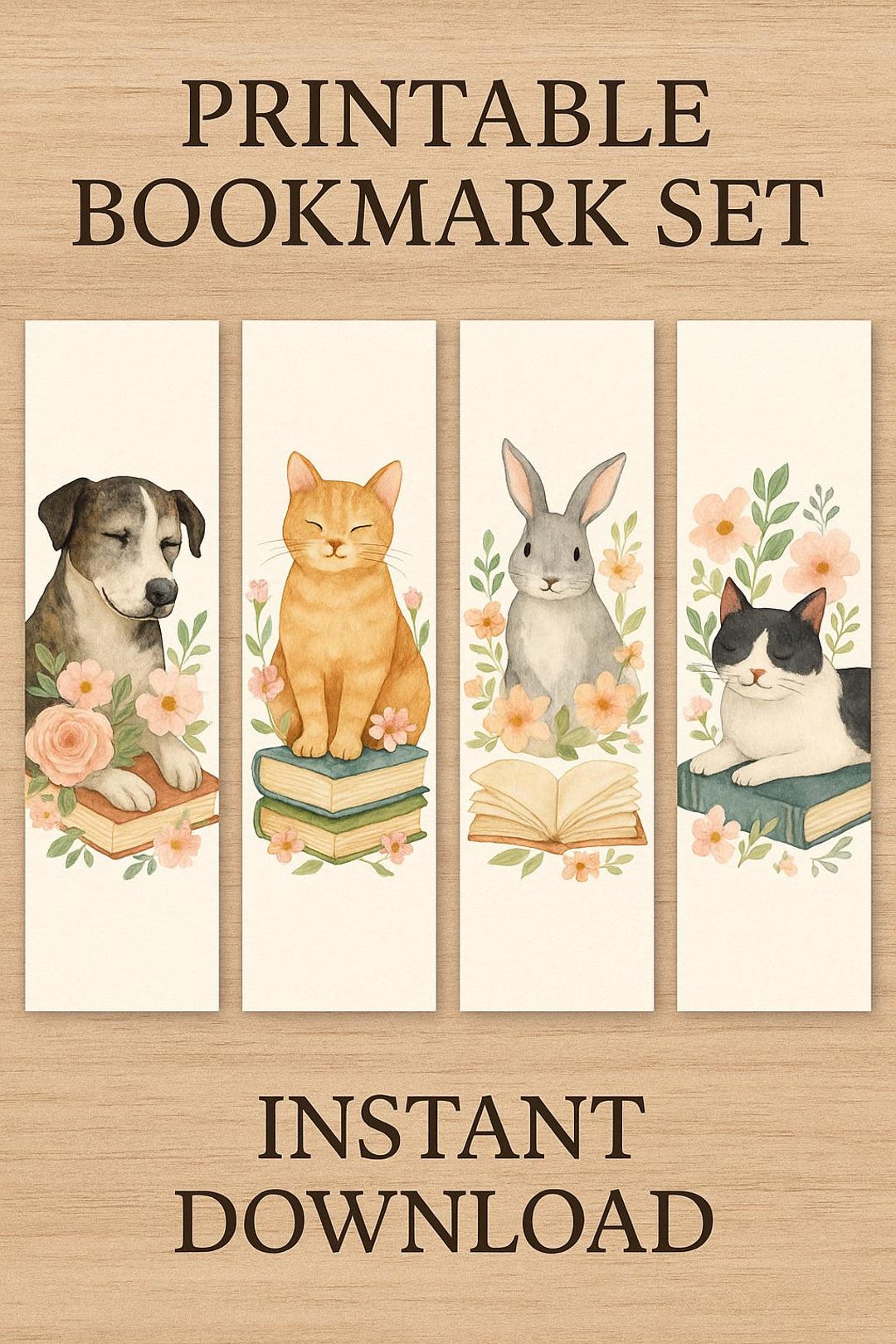 Printable Watercolor Animal Bookmarks – Floral Book Lover Gift – Cute ...