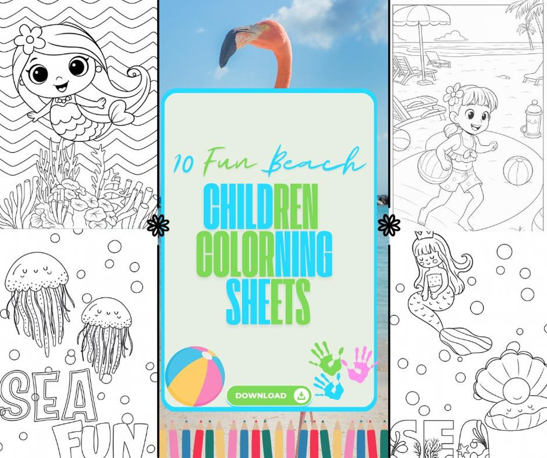 10 Fun Children Beach Coloring Sheets - Etsy