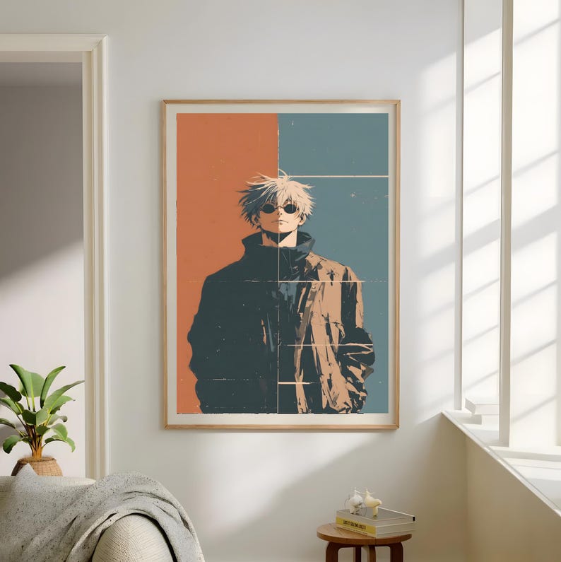 Gojo Satoru Anime Poster: Jujutsu Kaisen Fan Art, Split Color Vintage ...