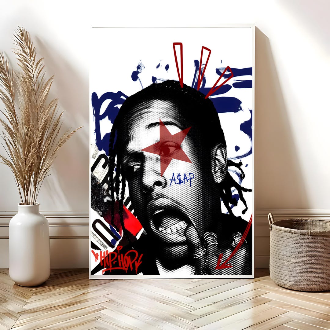 ASAP Rocky Poster | Hip Hop Wall Art Print | Rappers Portrait | Digital ...