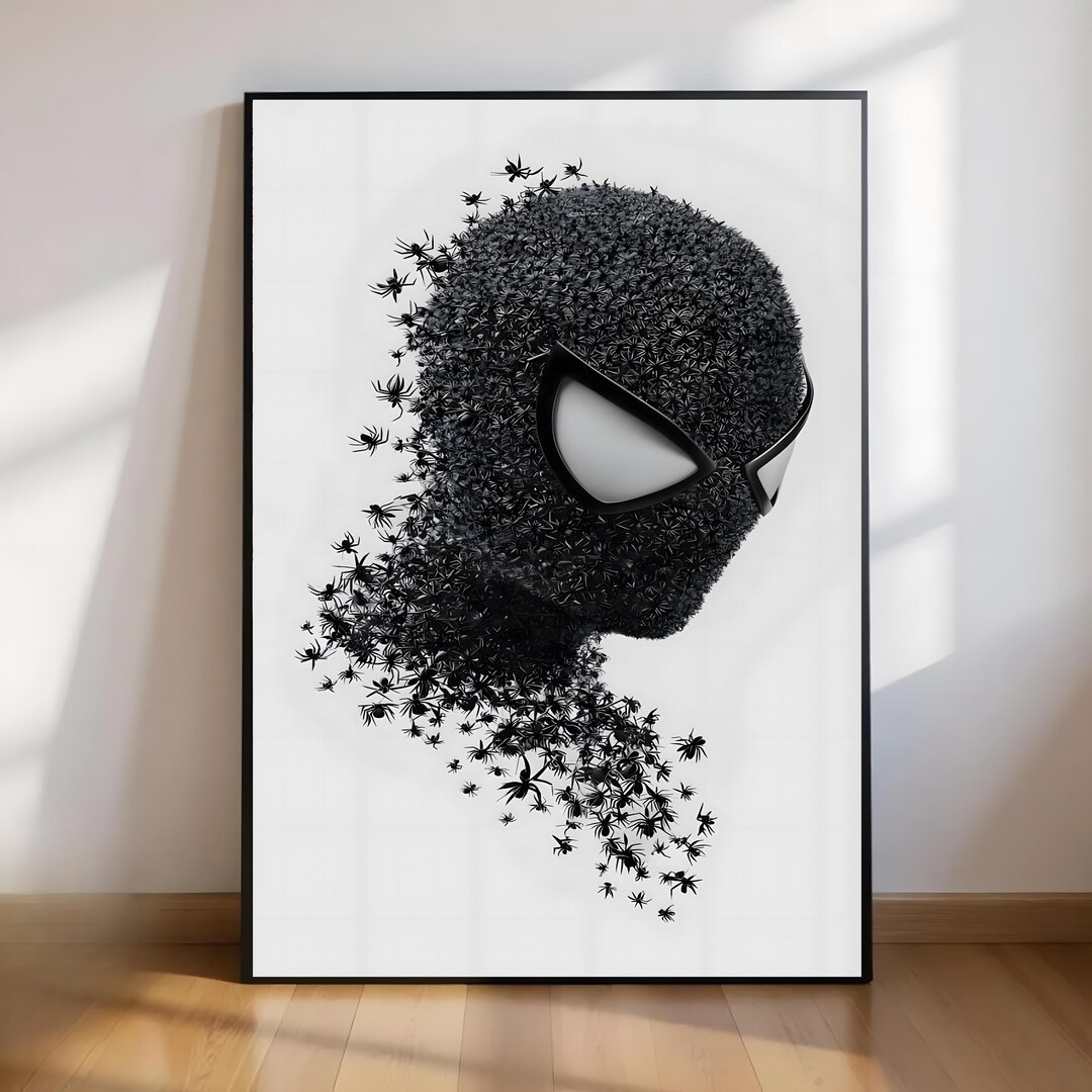 Spiderman Spider Mask Art Print: Edgy Superhero Decor - Digital ...