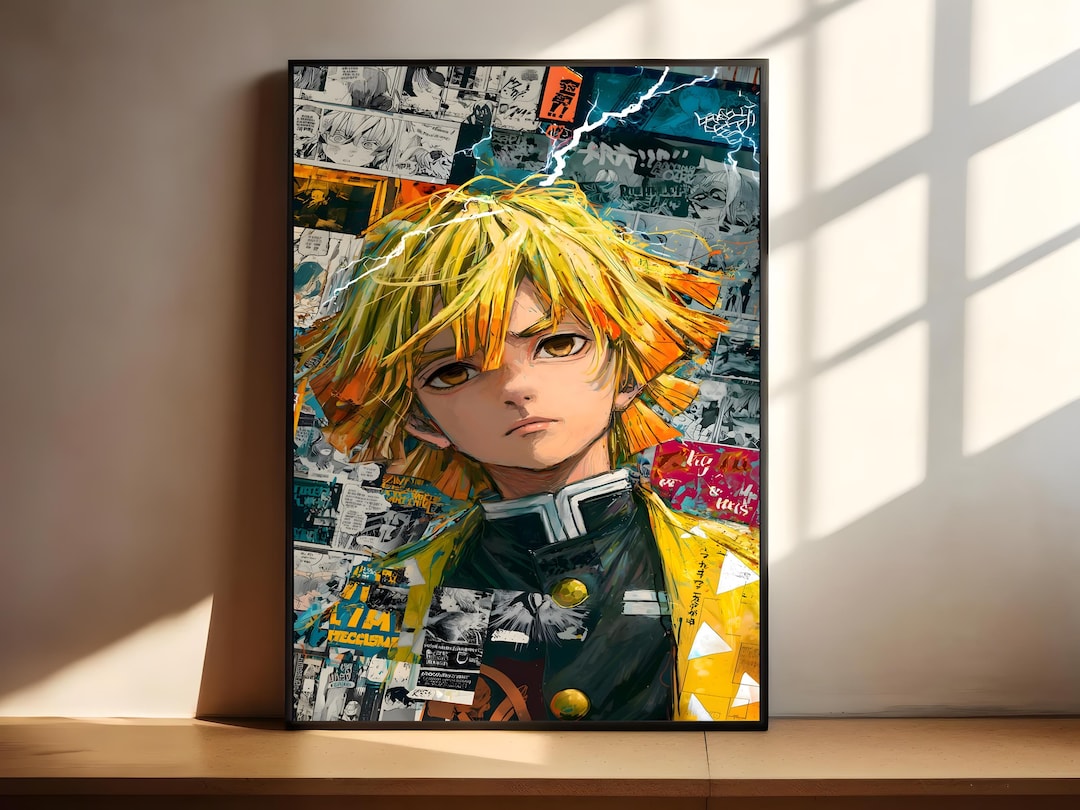Zenitsu Poster | Zenitsu Agatsuma Wall Art – Demon Slayer Manga Collage ...