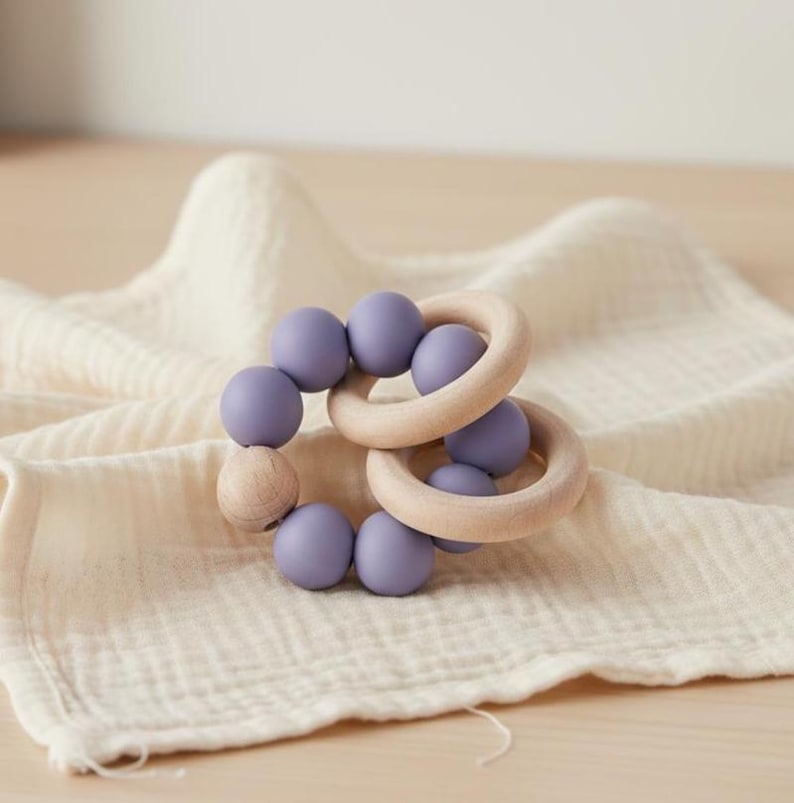 Baby Sensory Ring Toy | Bpa-free Food Grade Silicone & Natural Beech ...