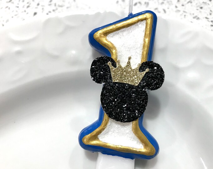 BIRTHDAY CANDLE, Mickey Mouse, First Birthday, Blue and Gold, Prince ...