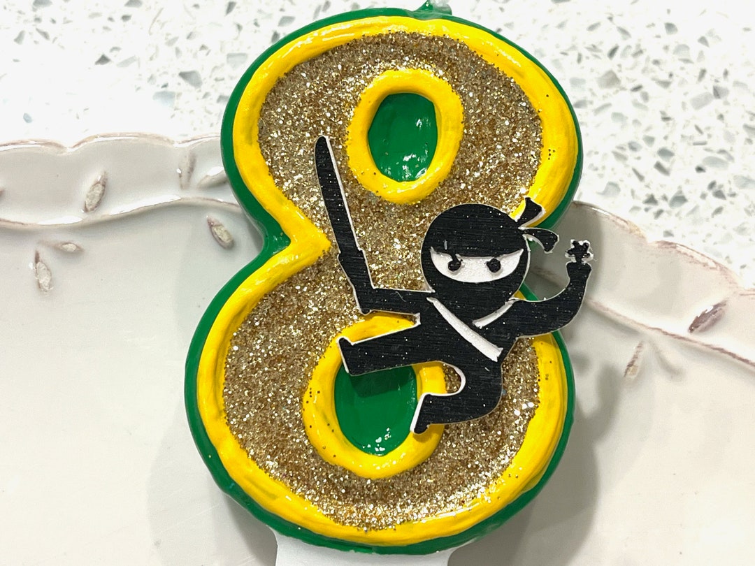 BIRTHDAY CANDLE, First Birthday, Ninja, Karate, Green Gold Ninja ...