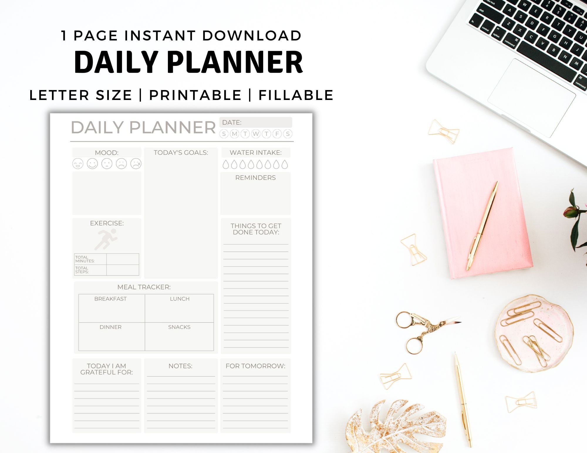 Simple Daily Planner: Printable Paper Size 8.5x11 Inches - Etsy